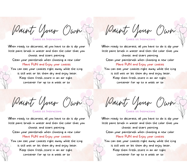 Floral Cookie PYO Instruction Card: 4x5 Printable (PDF) - Etsy