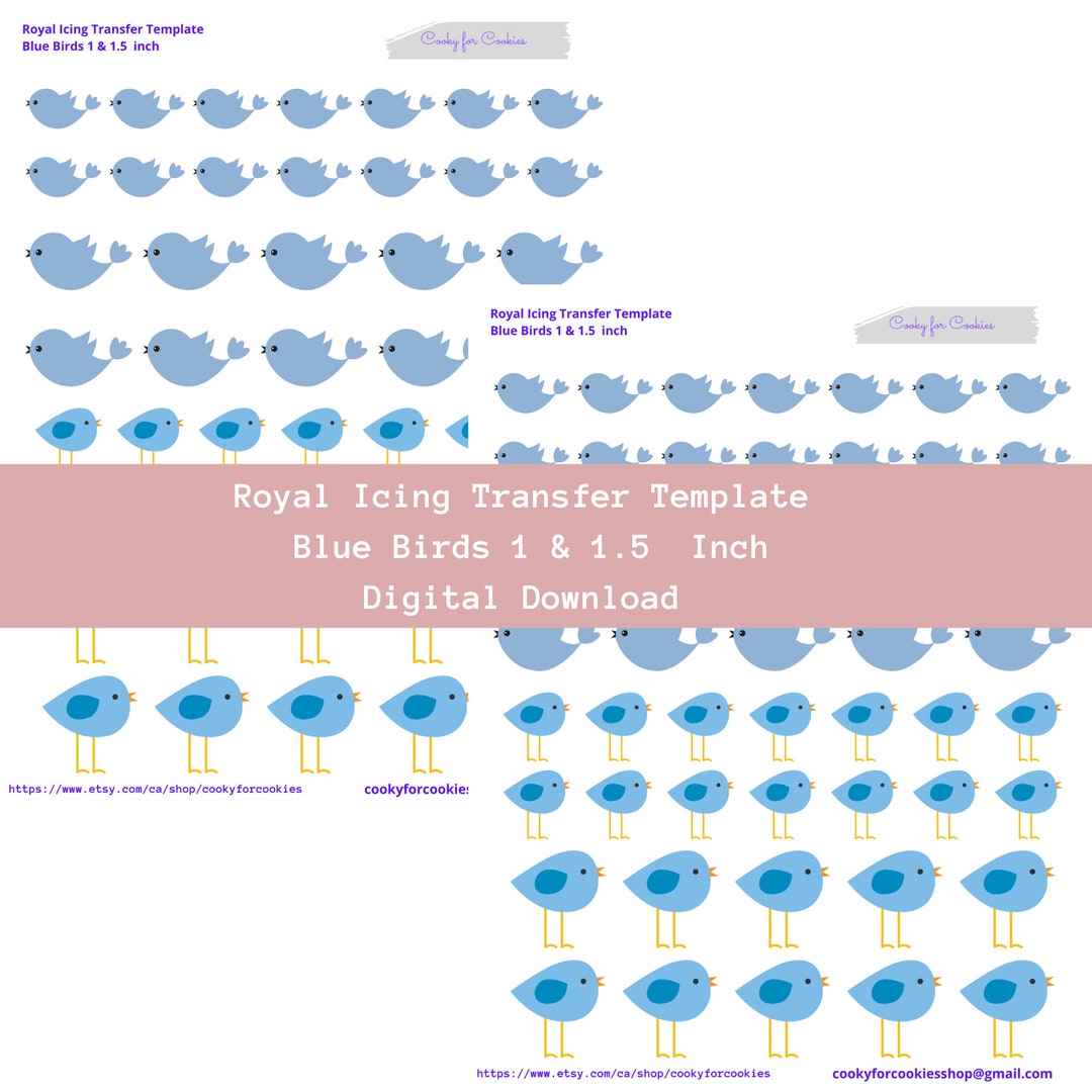 Blue Bird Royal Icing Transfer Template: Cookie Decor (digital Download ...