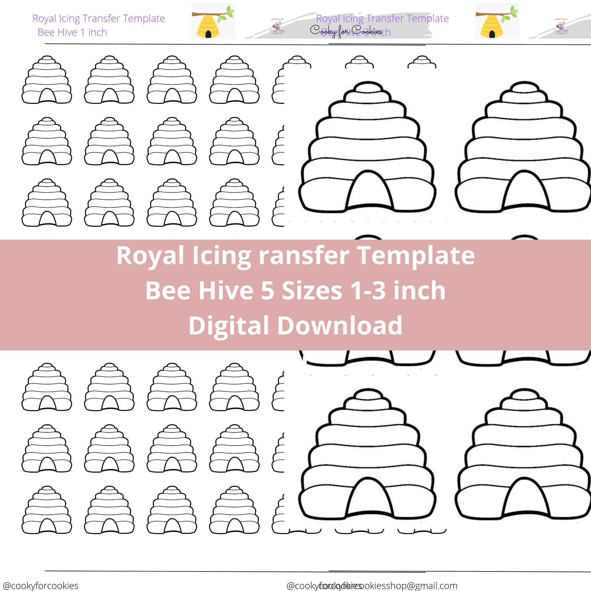 Bee Hive Royal Icing Transfer Template, 5 Sizes, - Etsy