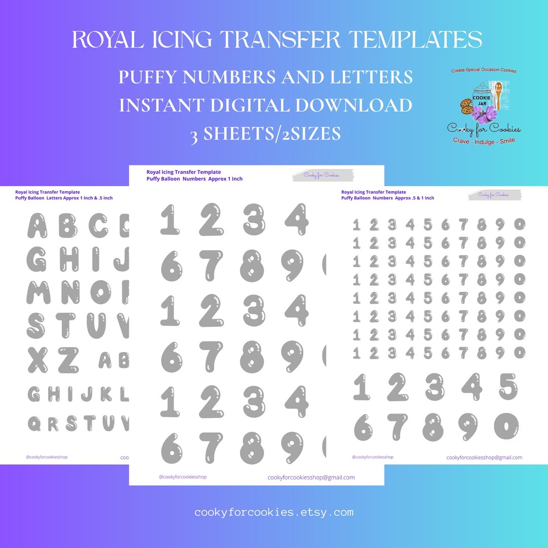 Puffy Balloon Numbers & Letters Royal Icing Transfer Templates, Digital ...