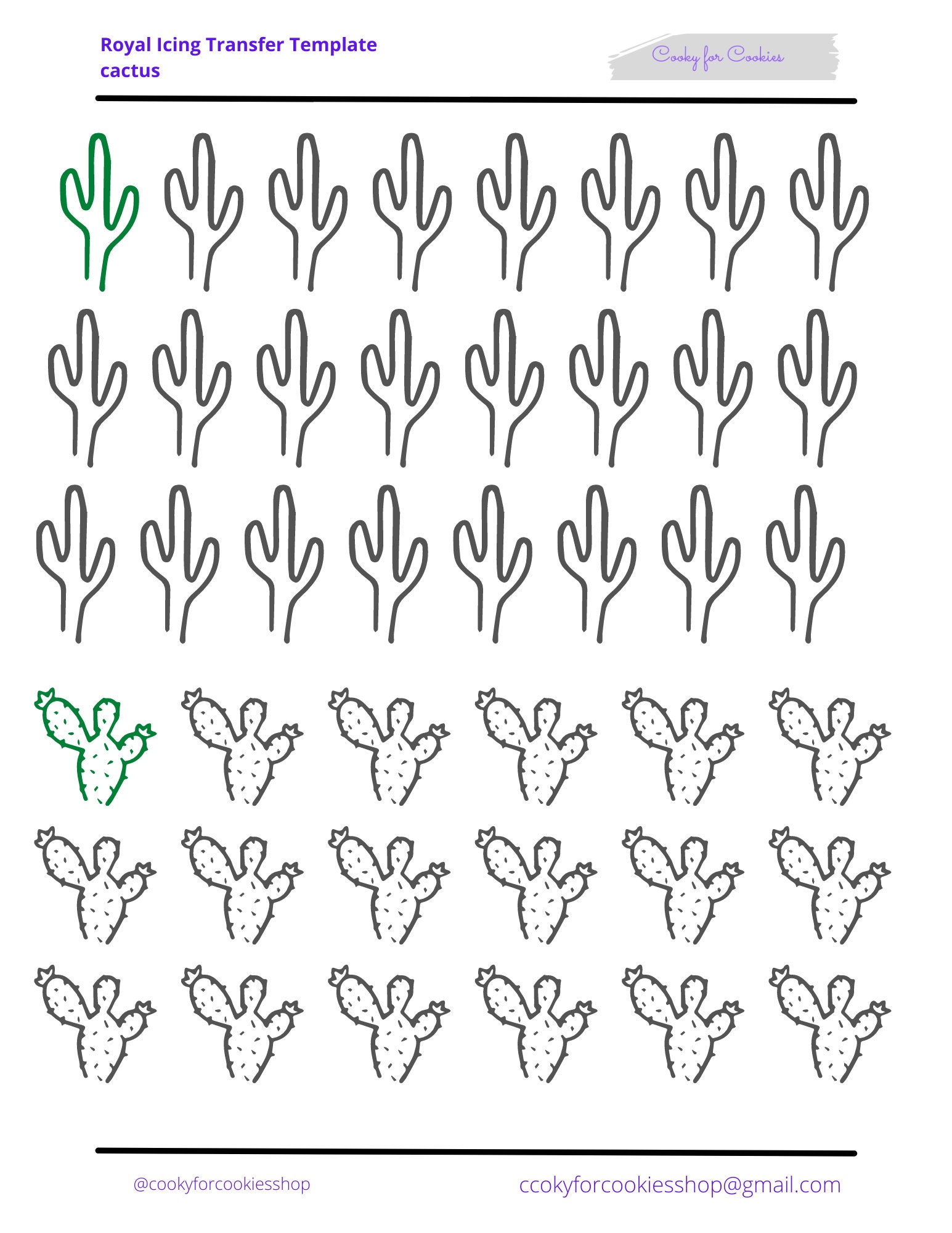 Royal Icing Cactus Transfer Templates - Etsy