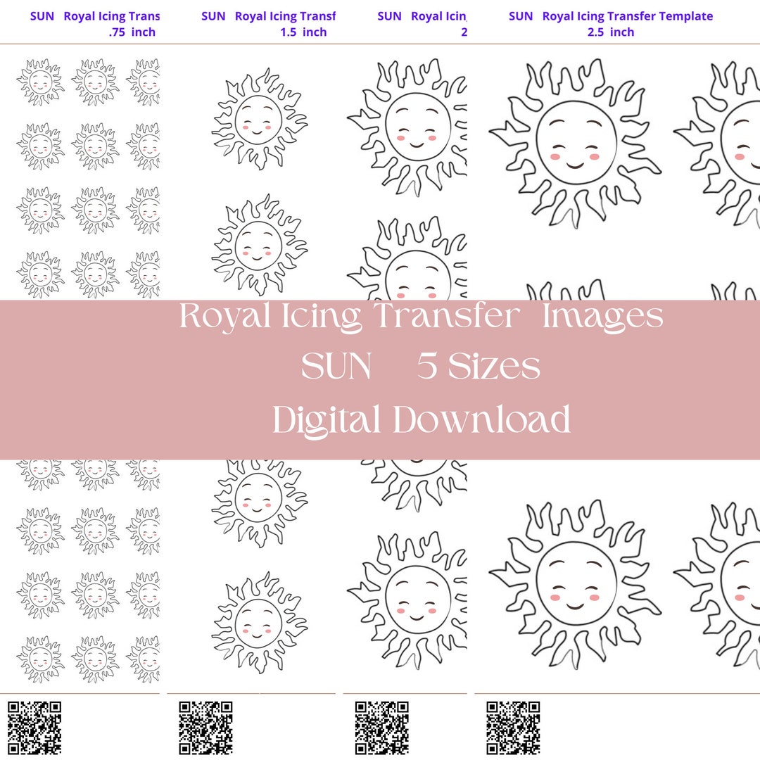 Sun Royal Icing Transfer Template, 4 Sizes 5 PDF Digital Downloads - Etsy