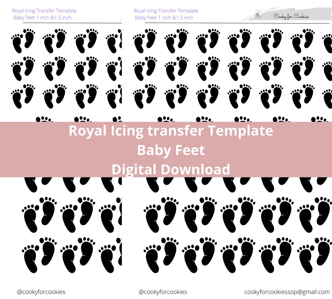 Feet, Foot Print Royal Icing Transfer Template, 4 Sizes, Baby Feet ...