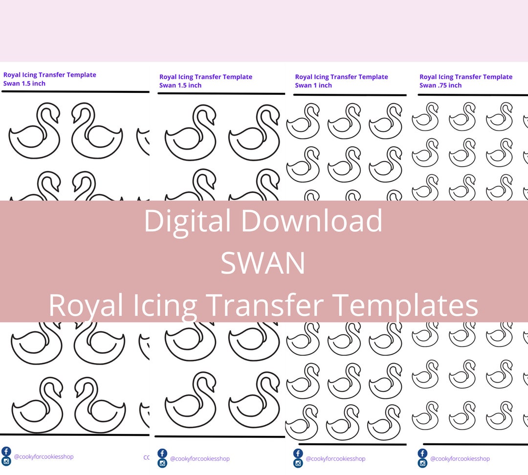 Swan Royal Icing Transfer Template, 4 Sheets and 3 Sizes, Digital ...