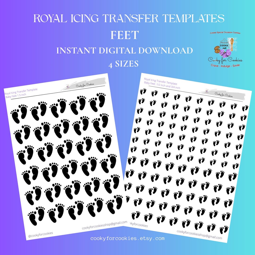 Feet, Foot Print Royal Icing Transfer Template, 4 Sizes, Baby Feet ...