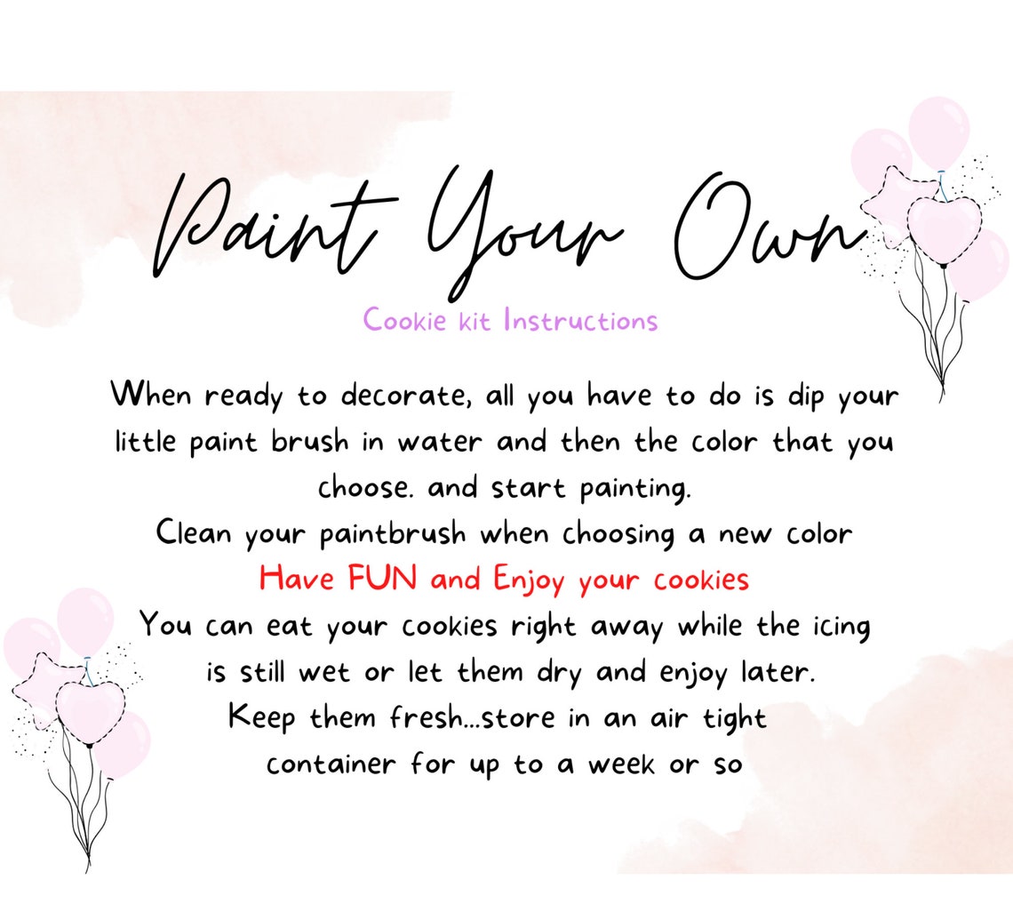 Floral Cookie PYO Instruction Card: 4x5 Printable (PDF) - Etsy