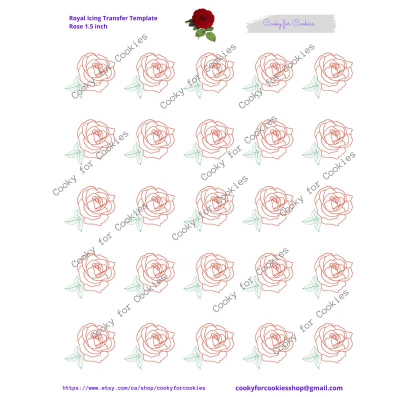Rose Royal Icing Transfer Template - Etsy