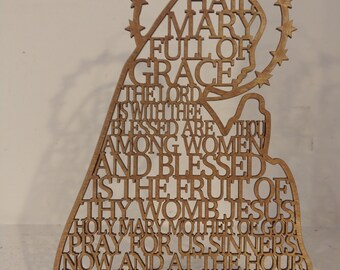 Laser Engraved Hail Mary Prayer. Hail Mary Wooden Wall Sign. Catholic ...