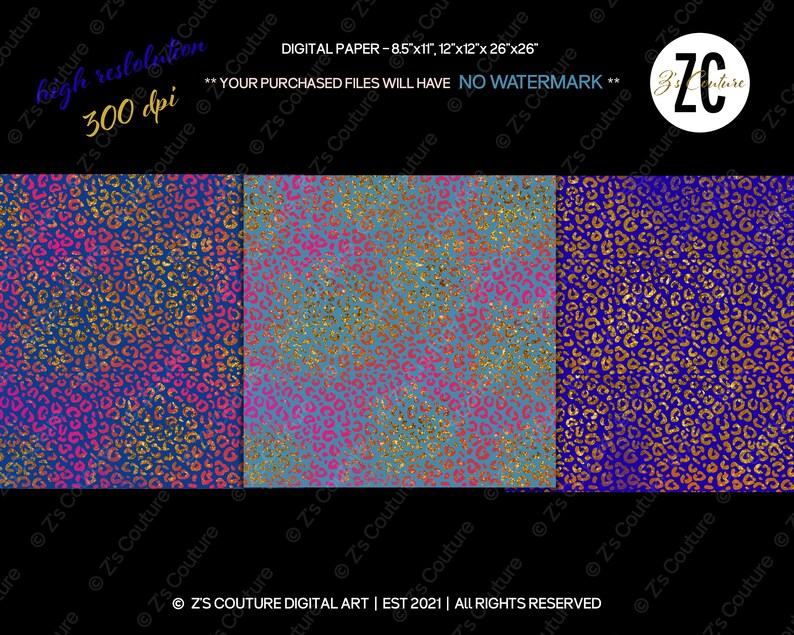 Glam Animal Print Digital Paper, Set of 30 Gold Blue Animal Print ...