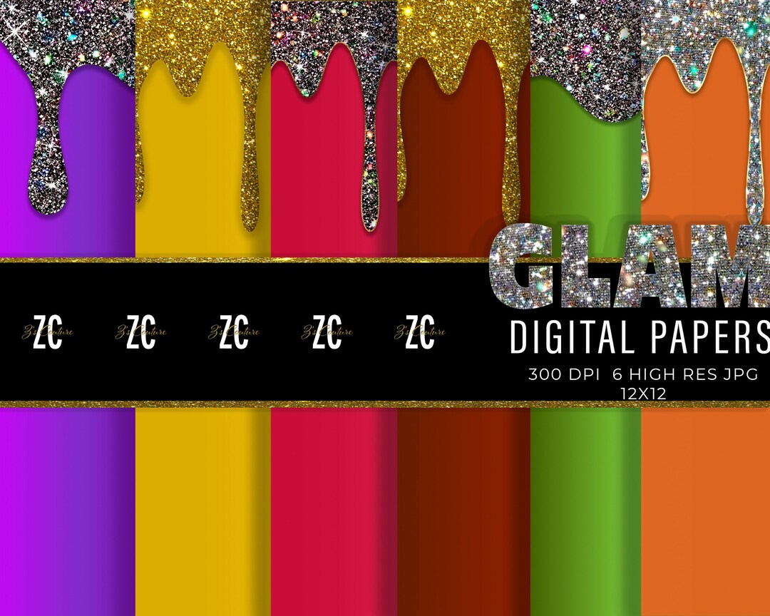 Glam Metallic Digital Paper, Glitter Textures, Sparkle Drip Paper ...