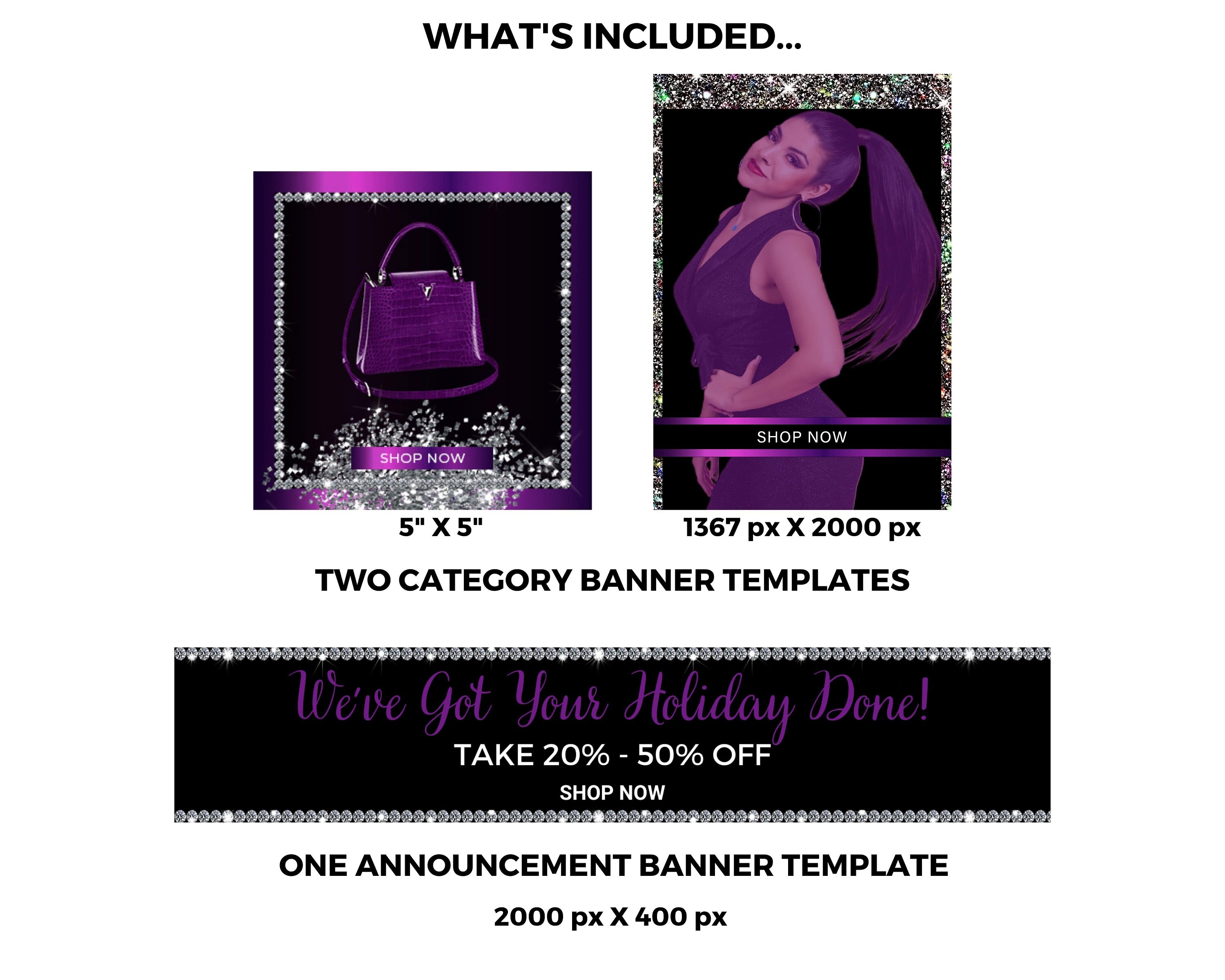 Glam Purple Silver Web Banner Template Kit. Shopify Glitter Banners ...