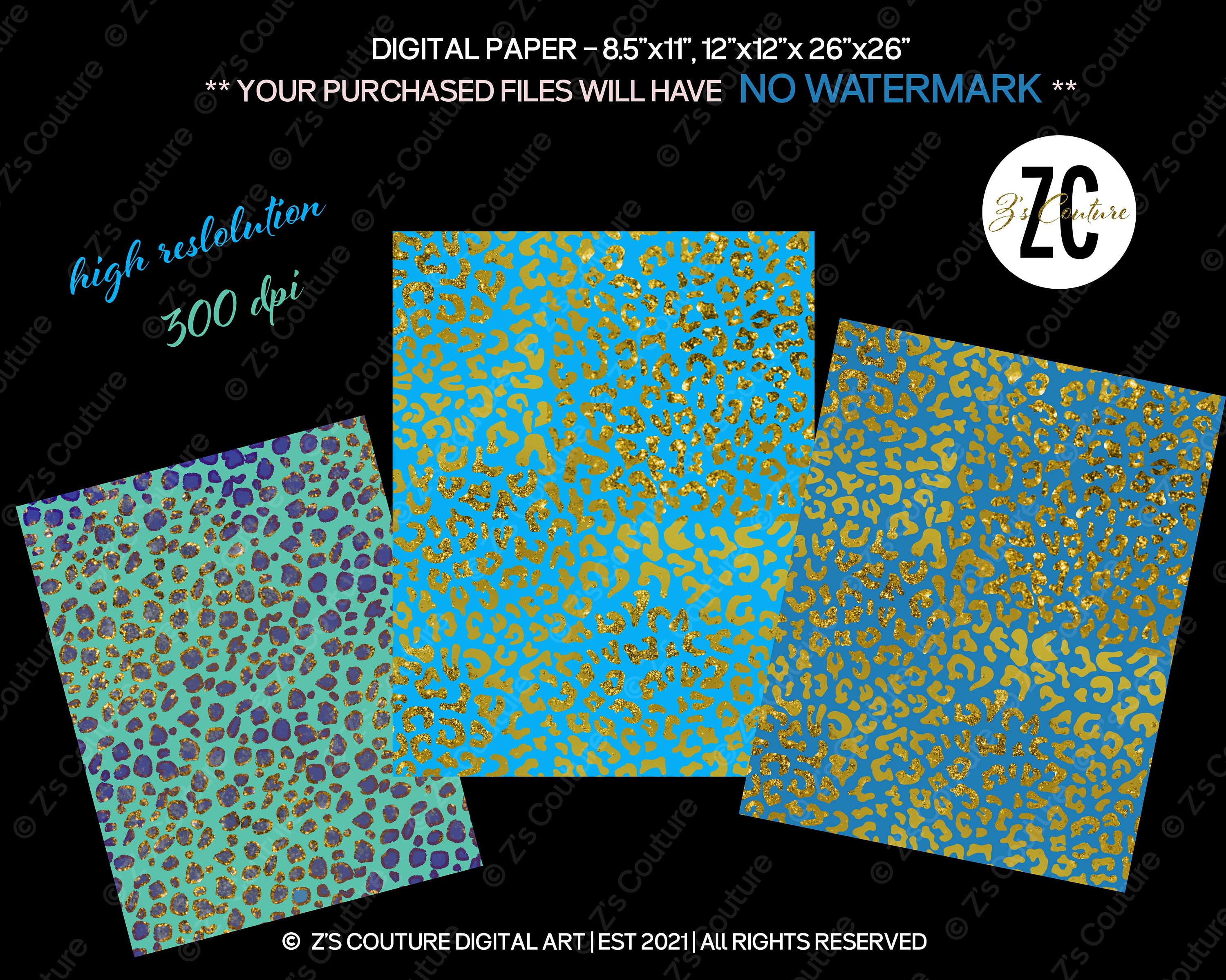 Glam Animal Print Digital Paper, Set of 30 Gold Blue Animal Print ...