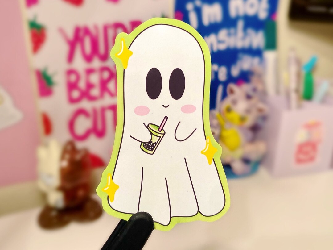 Cute Matcha Boba Ghost Sticker Bubble Tea Ghost, Halloween Sticker ...