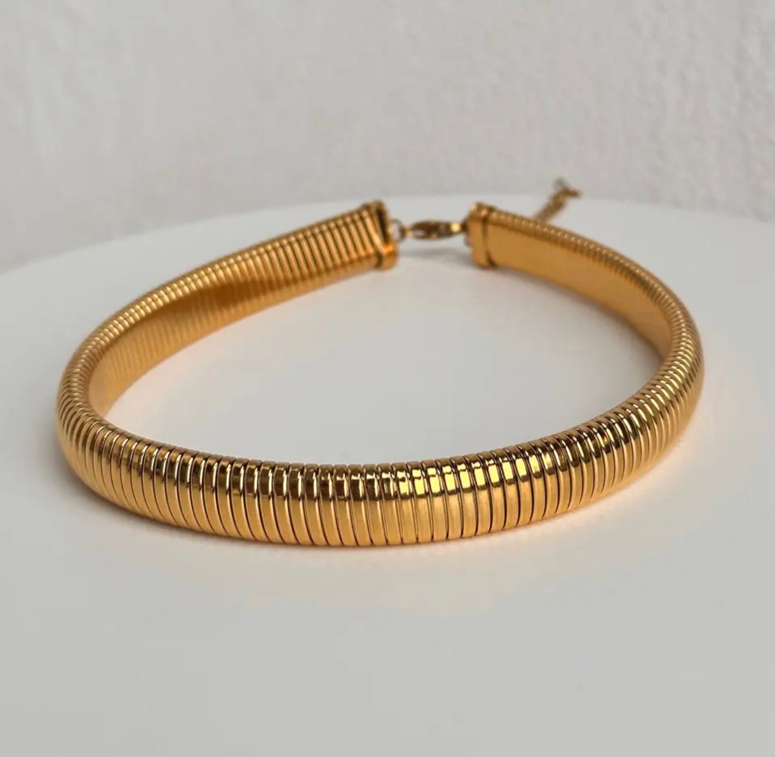 18K Gold Choker Titanium Steel Gold Chunky Choker Elastic Choker ...