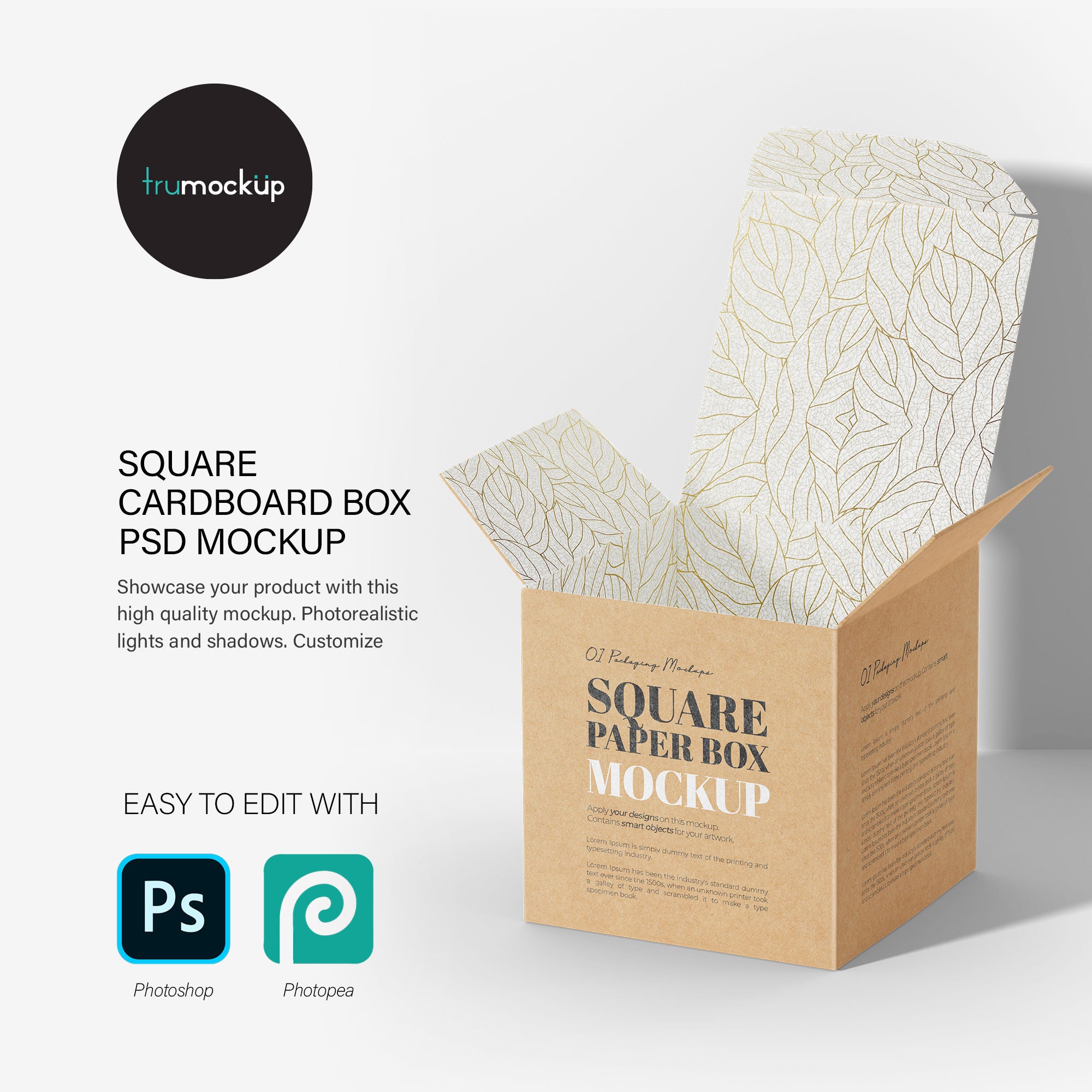 Digital Square Cardboard Box Mockup - PSD / PNG / JPG - Etsy
