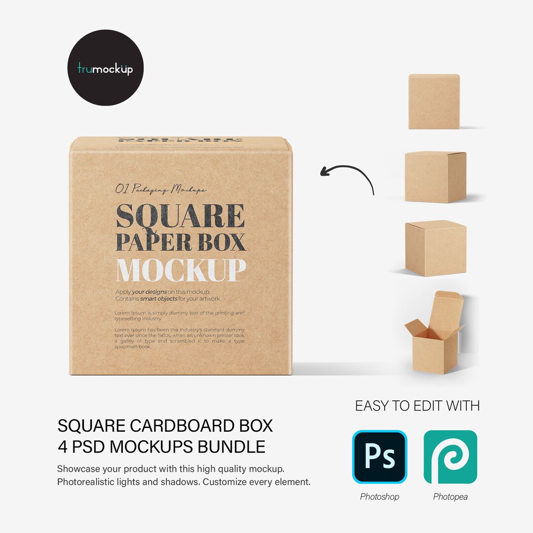 Digital Square Cardboard Box - 4 Mockups Bundle - PSD / PNG / JPG - Etsy