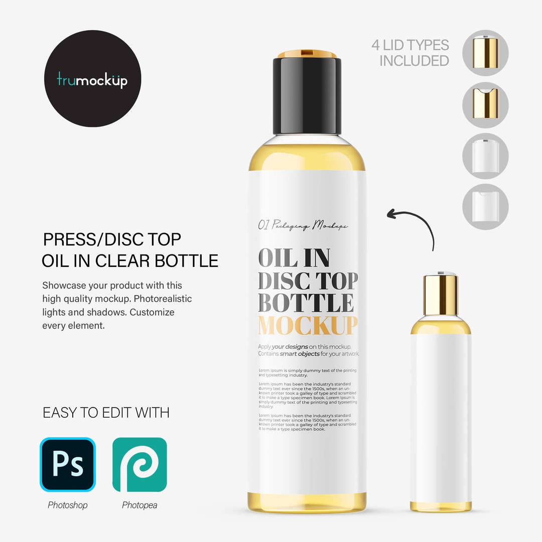 Digital Disc/press Top Bottle With Oil & Editable Lid - Cosmetic Mockup ...