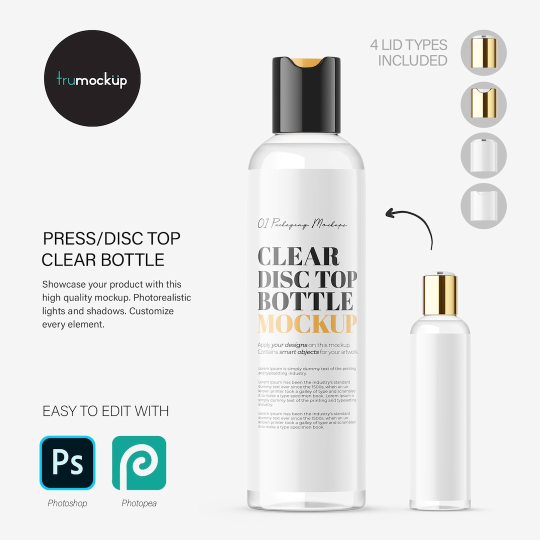 Digital Clear Disc/press Top Bottle With Editable Lid - Cosmetic Mockup ...