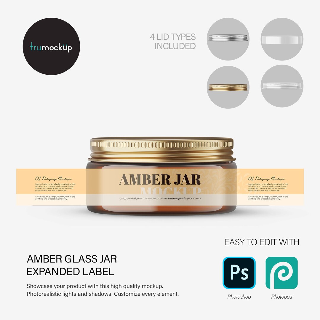 Digital Amber Glass Jar - 1OZ With Expanded Label - Cosmetic Mockup ...