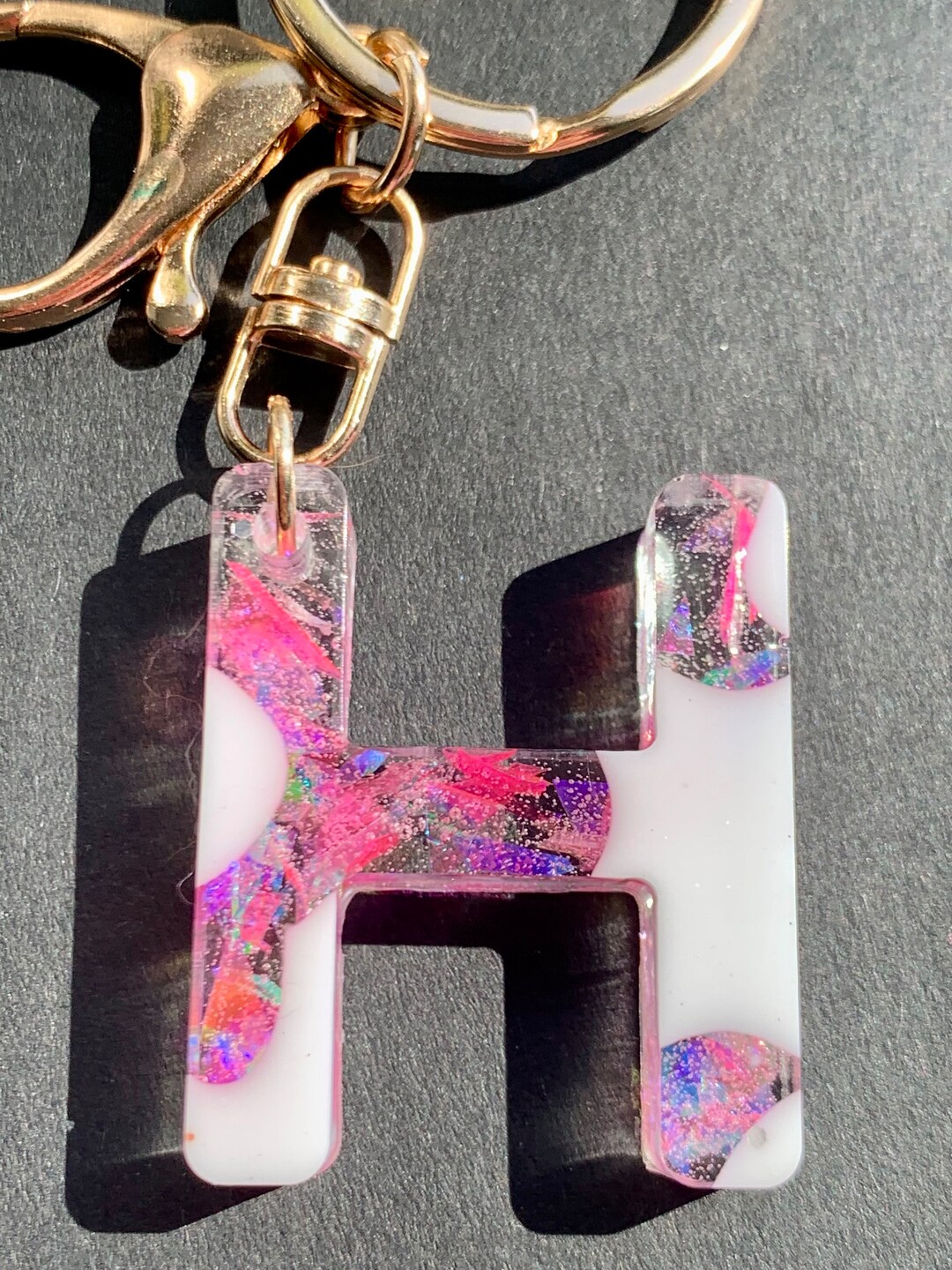 Letter Keyring choose Your Letter White Spot & Pink Neon - Etsy