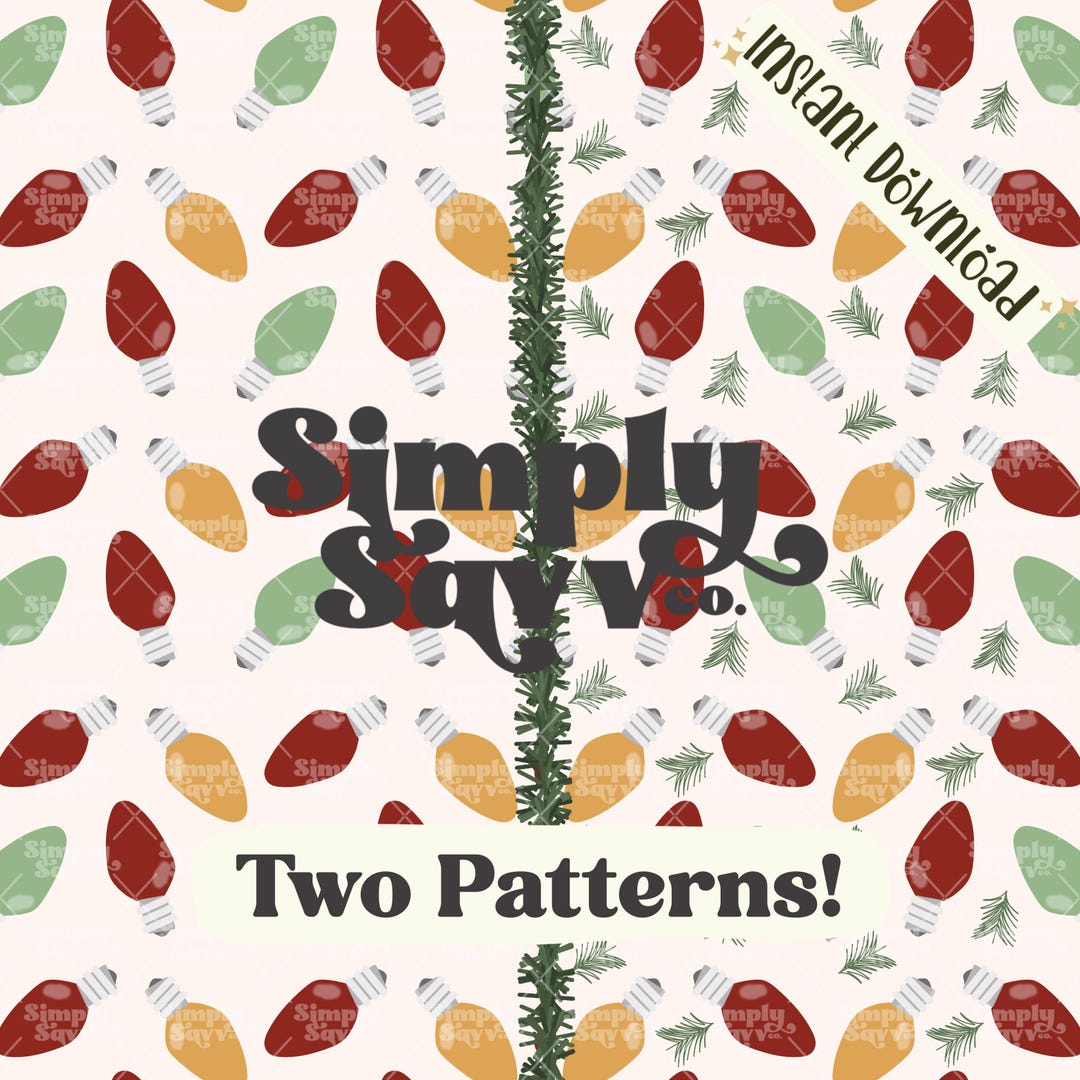 Christmas Lights & Winter Trees Seamless Pattern Bundle Hand Drawn ...