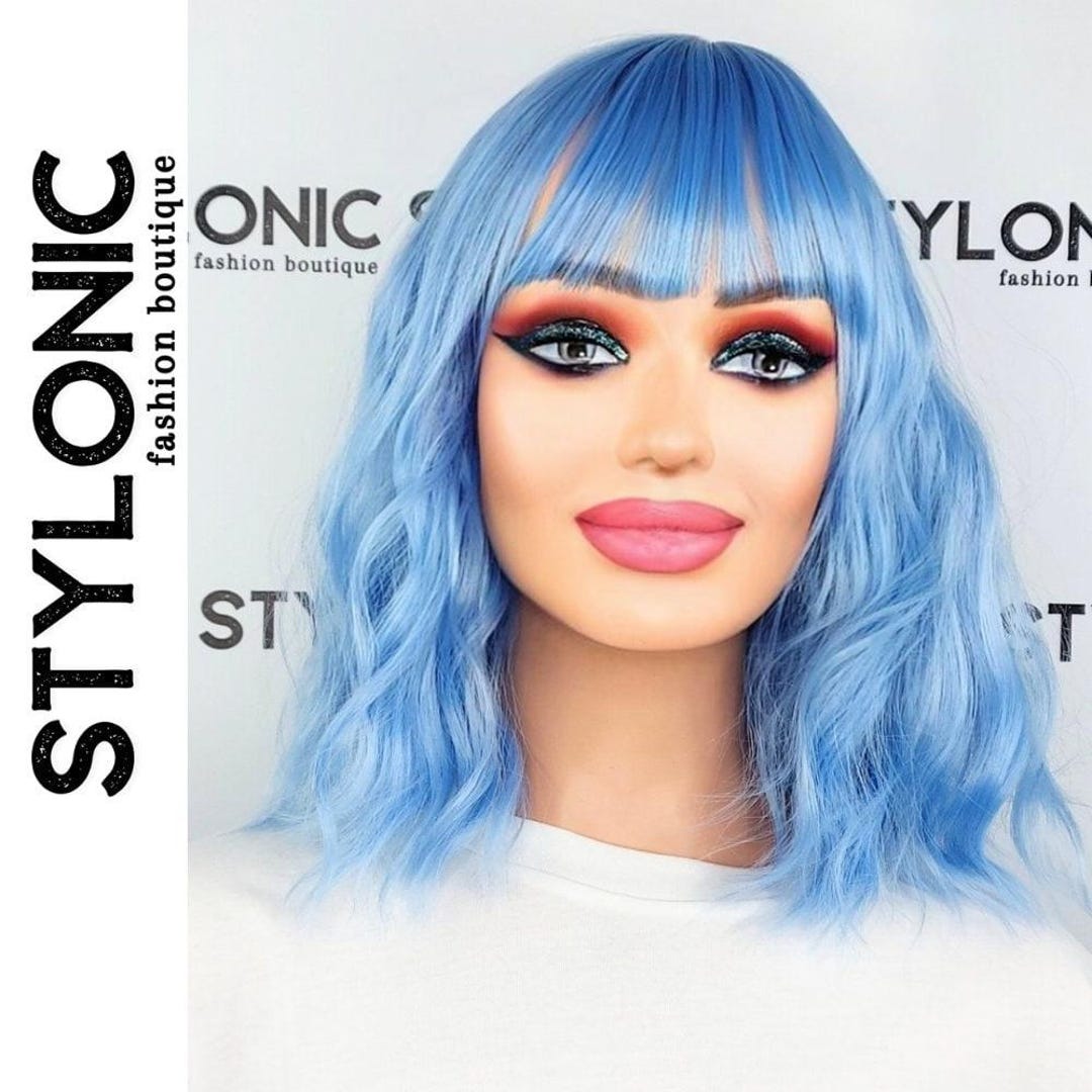 Baby Blue Wig, Wispy Fringe, Water Waves, Synthetic Costume Cosplay ...