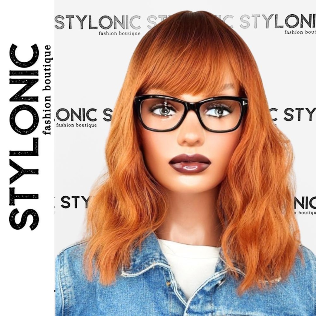 Ginger Wig With Fringe Wavy Texture, Ombre Roots, Synthetic Hair ...