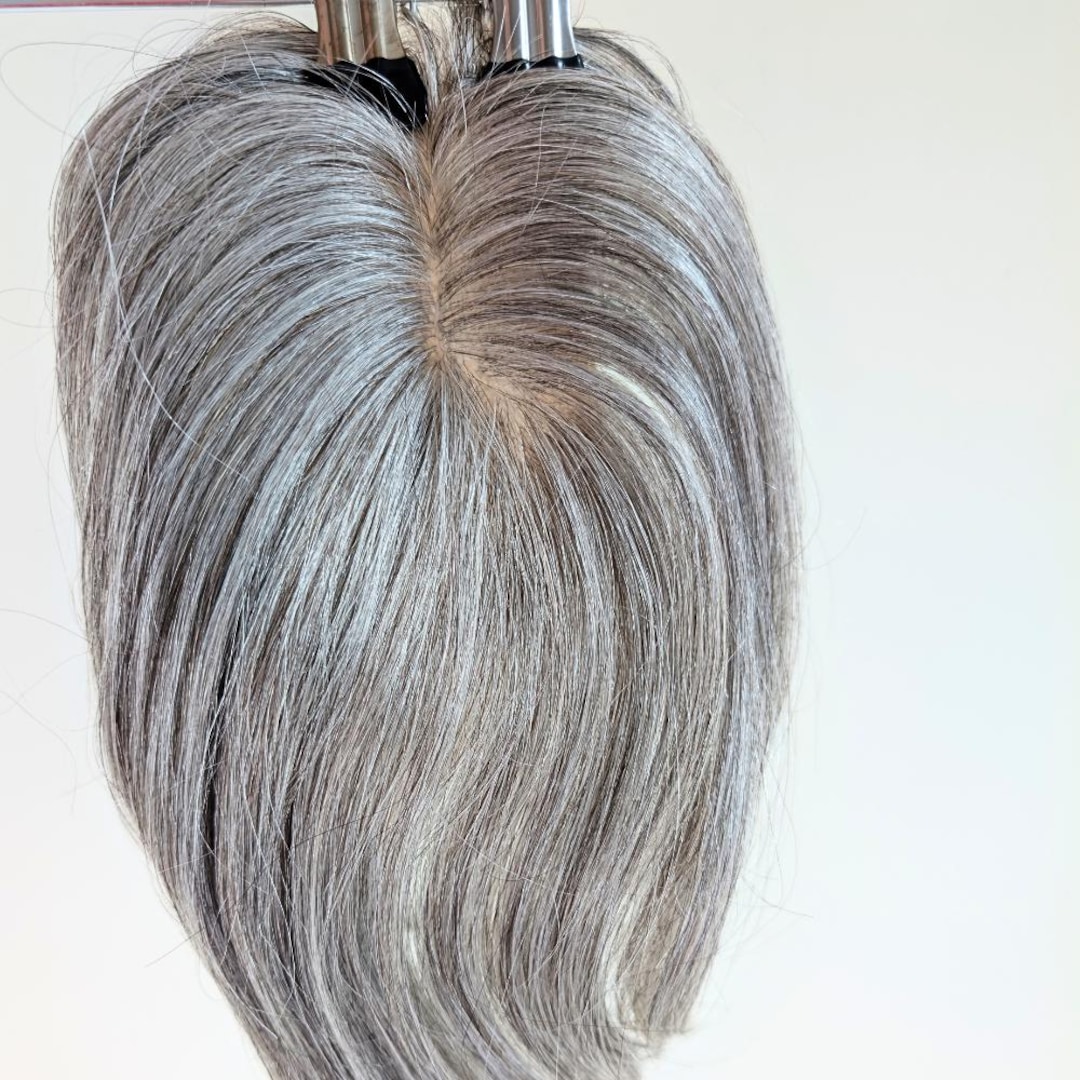 10 Inch Grey Human Hair Topper With Bangs: Remy Hair Wiglet - Etsy
