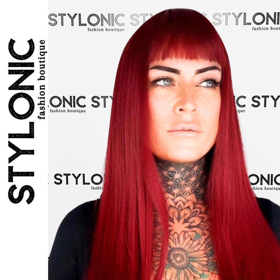 Red Hair Long Wig Straight Texture, Flat Bangs, Synthetic Cosplay Wigs ...