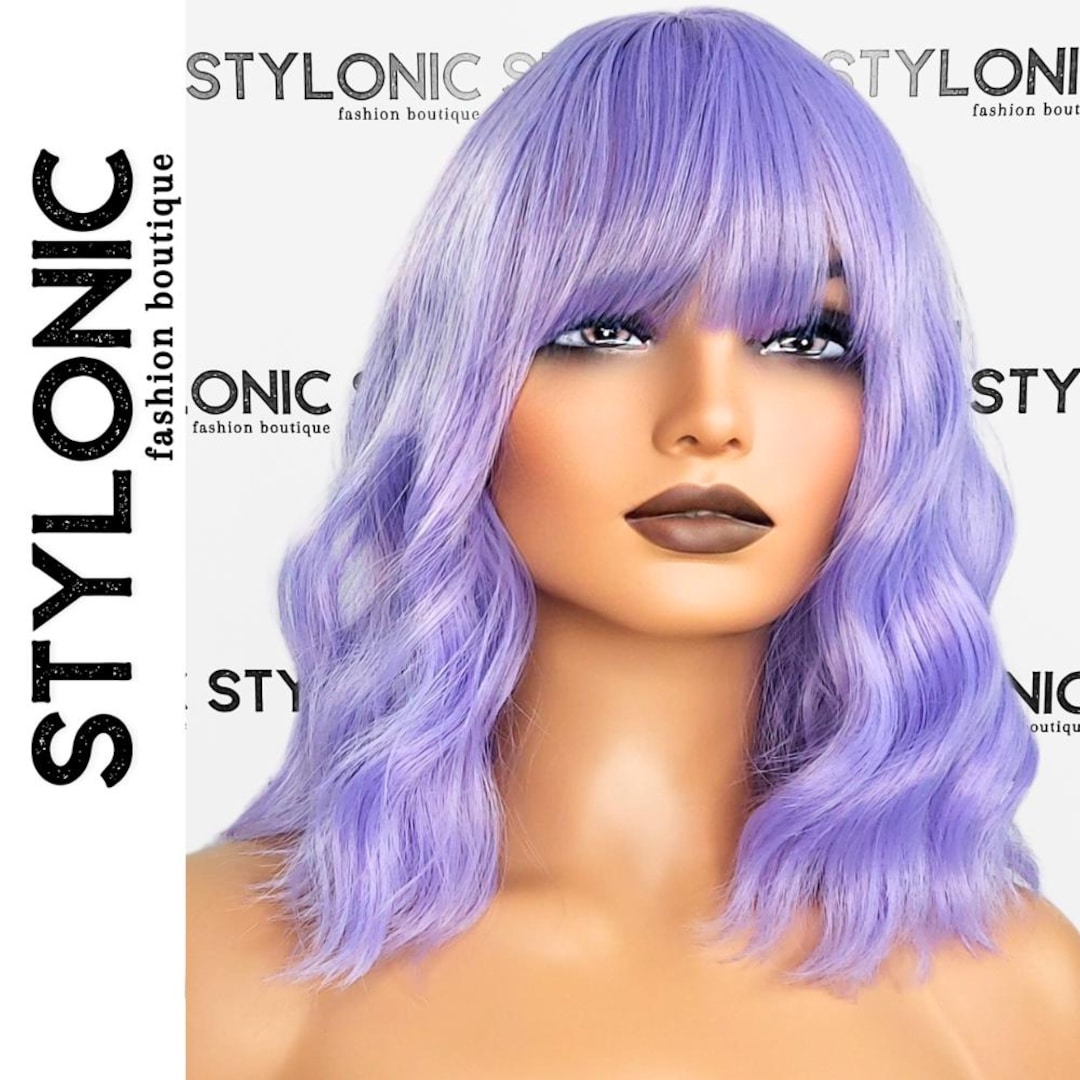 Light Purple Wig With Bangs Wavy Texture, Synthetic Hair, Cosplay ...