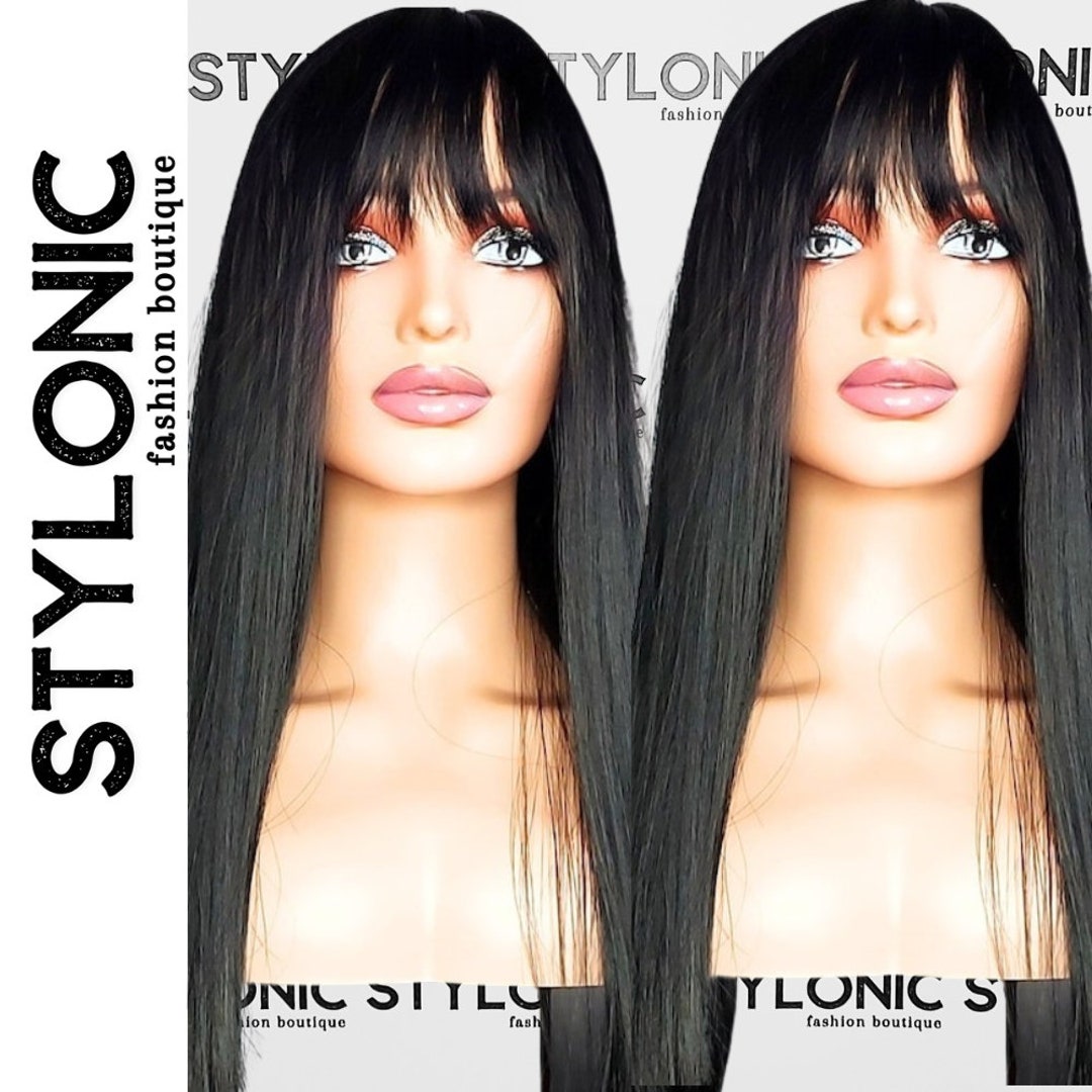 Long Black Wig Wispy Bangs, Realistic Look, Natural, Silky Smooth ...