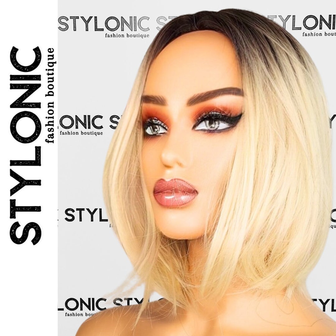 Blonde Bob Wig With Dark Roots Glueless Heat Safe, Daily Wear, Alopecia ...