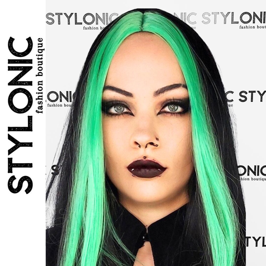 Green Black Goth Wig, Multicolor Money Piece Synthetic Cosplay Wigs for ...