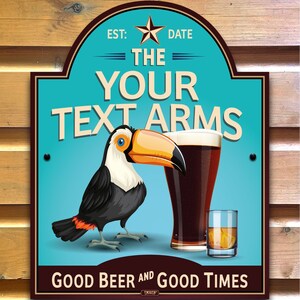 The Tipsy Toucan / Personalised Premium Metal Traditional Home Bar Sign ...
