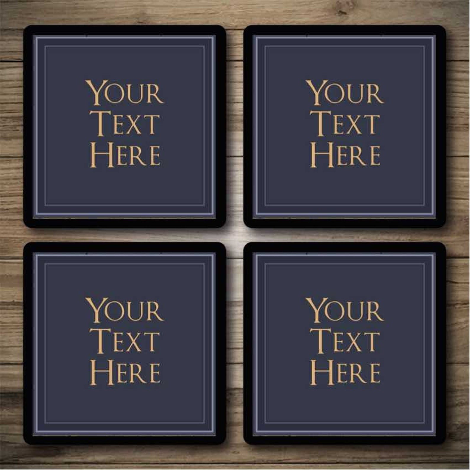 Personalized Home Bar Runner & Coasters: Bronze on Charcoal Rubber Mat ...