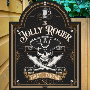 Jolly Roger / Personalised Premium Metal Traditional Home Bar Sign ...