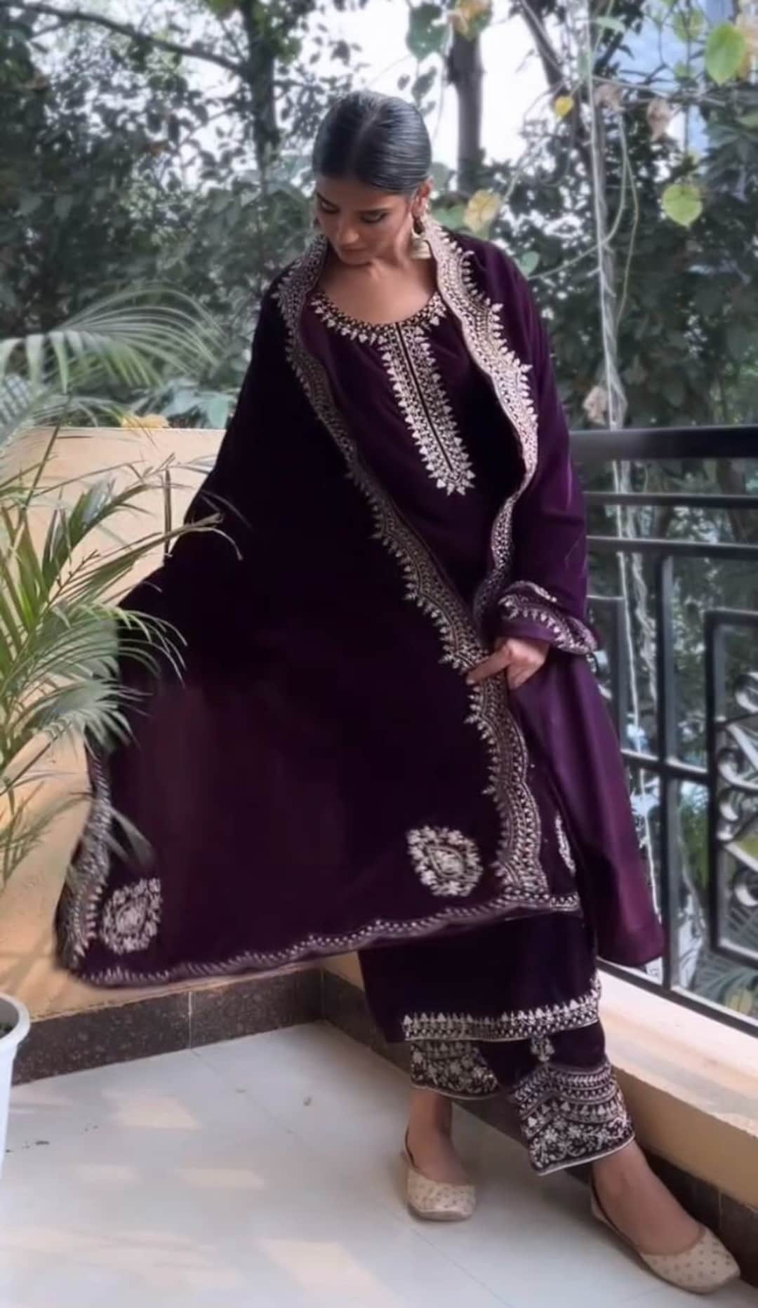 Pakistani Wine Designer Velvet Suit Embroidered , Beautiful Winter Wear ...