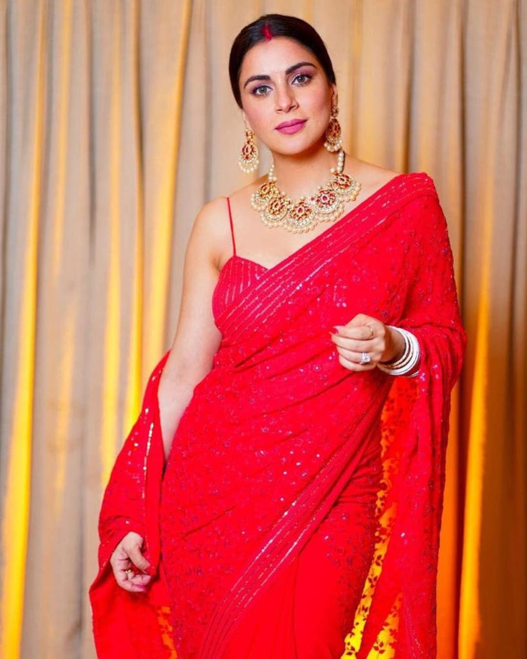 Buy Bollywood Style Red Saree Designer Embroidered Work Sari Online in ...