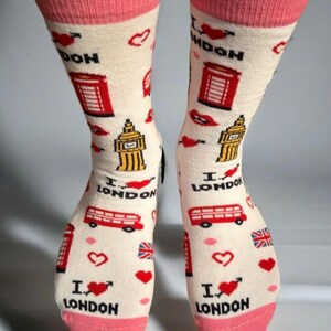 London Icons Big Ben Red Bus Union Jack Socks, Seamless Novelty Fun ...