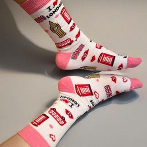 London Icons Big Ben Red Bus Union Jack Socks, Seamless Novelty Fun ...