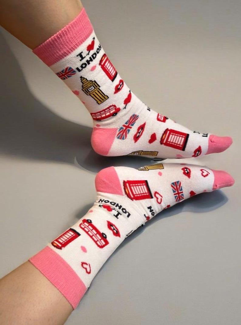 London Icons Big Ben Red Bus Union Jack Socks, Seamless Novelty Fun ...