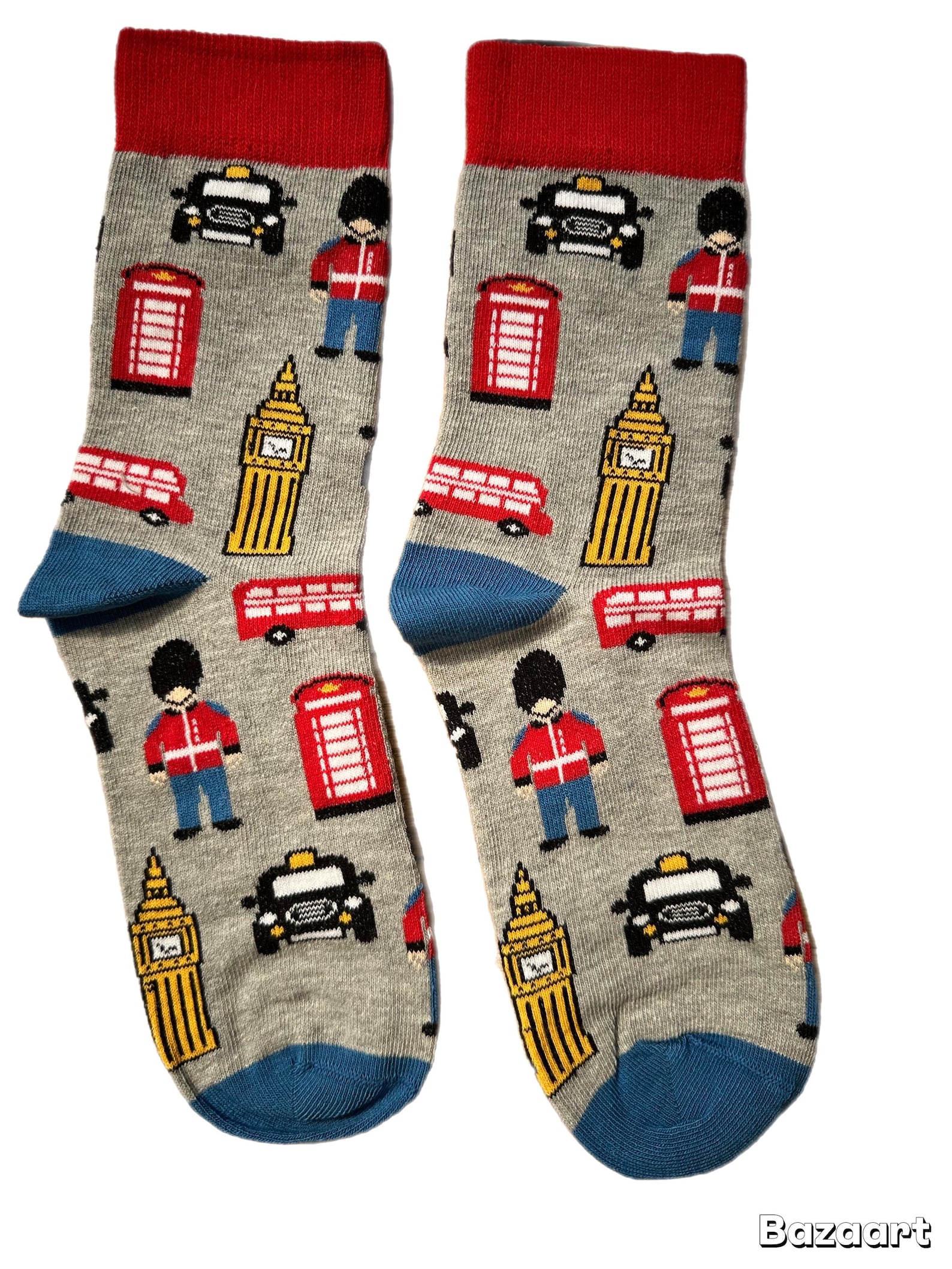 London Icons Big Ben Red Bus Union Jack Socks, Seamless Novelty Fun ...