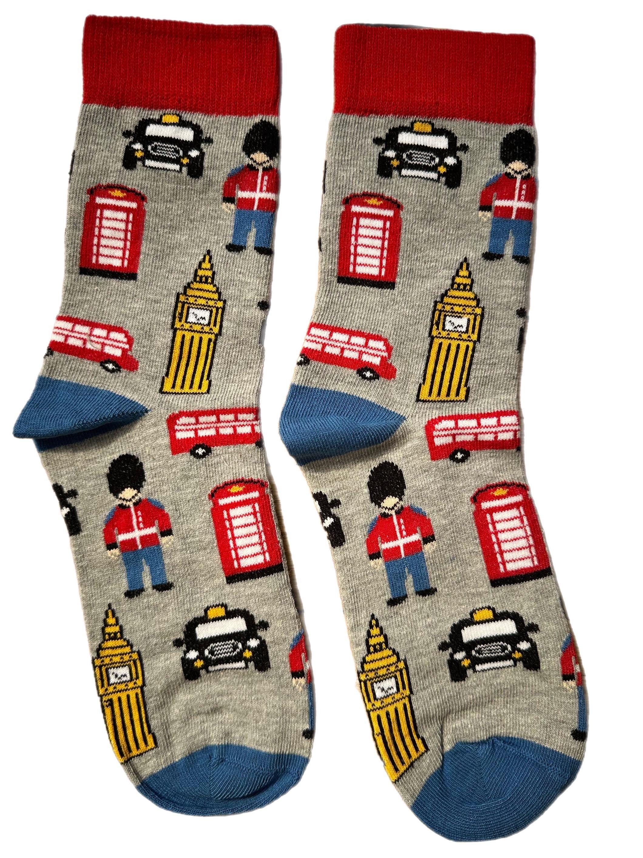 London Icons Socks: Big Ben, Bus, Union Jack Royal Guard Cotton Blend ...