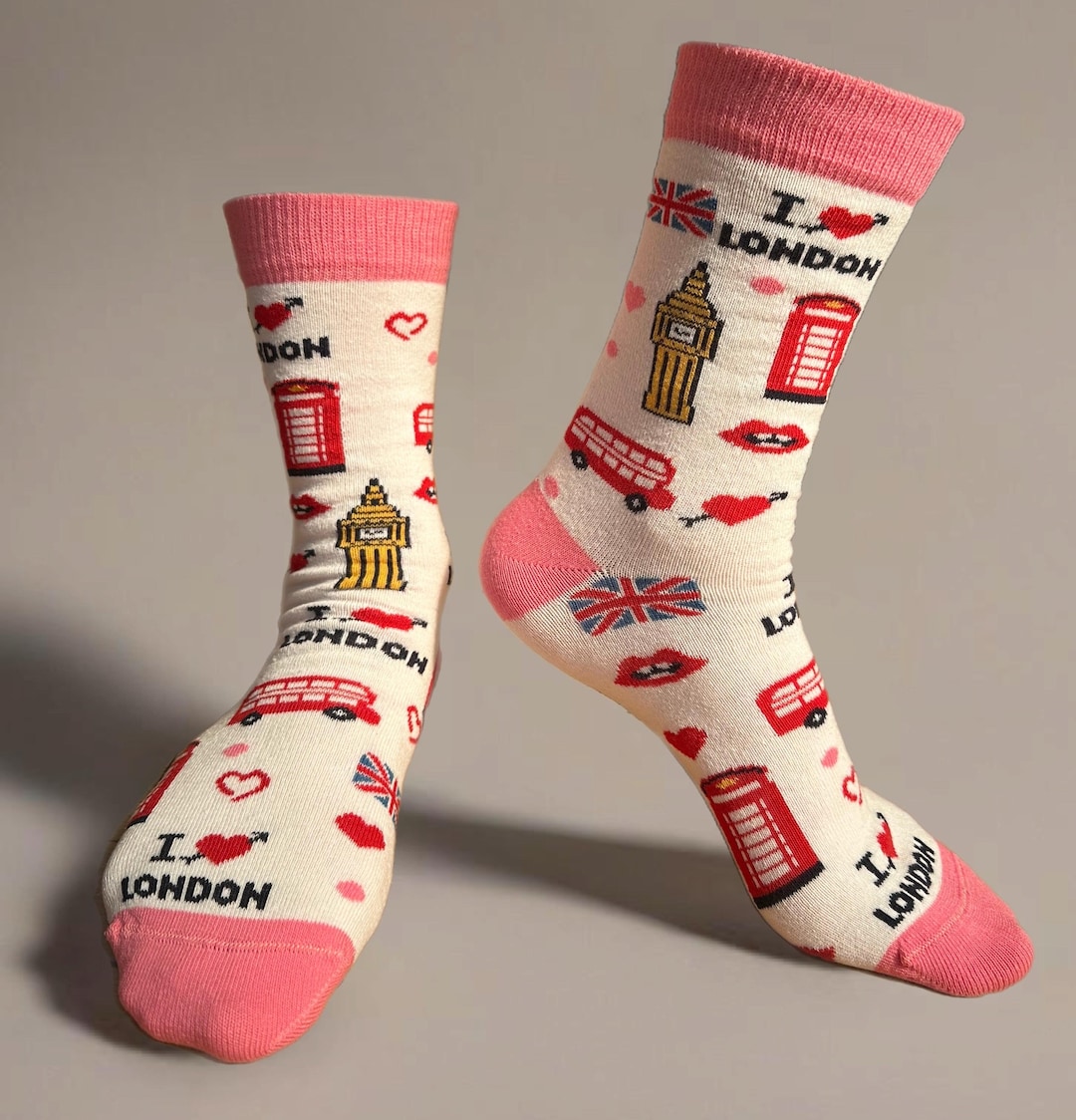 London Icons Big Ben Red Bus Union Jack Socks, Seamless Novelty Fun ...
