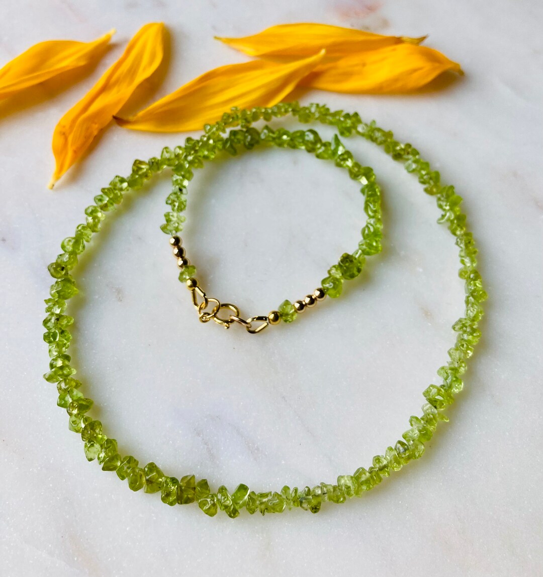 Peridot Necklace, Peridot and Gold Necklace, Genuine Peridot Chips ...