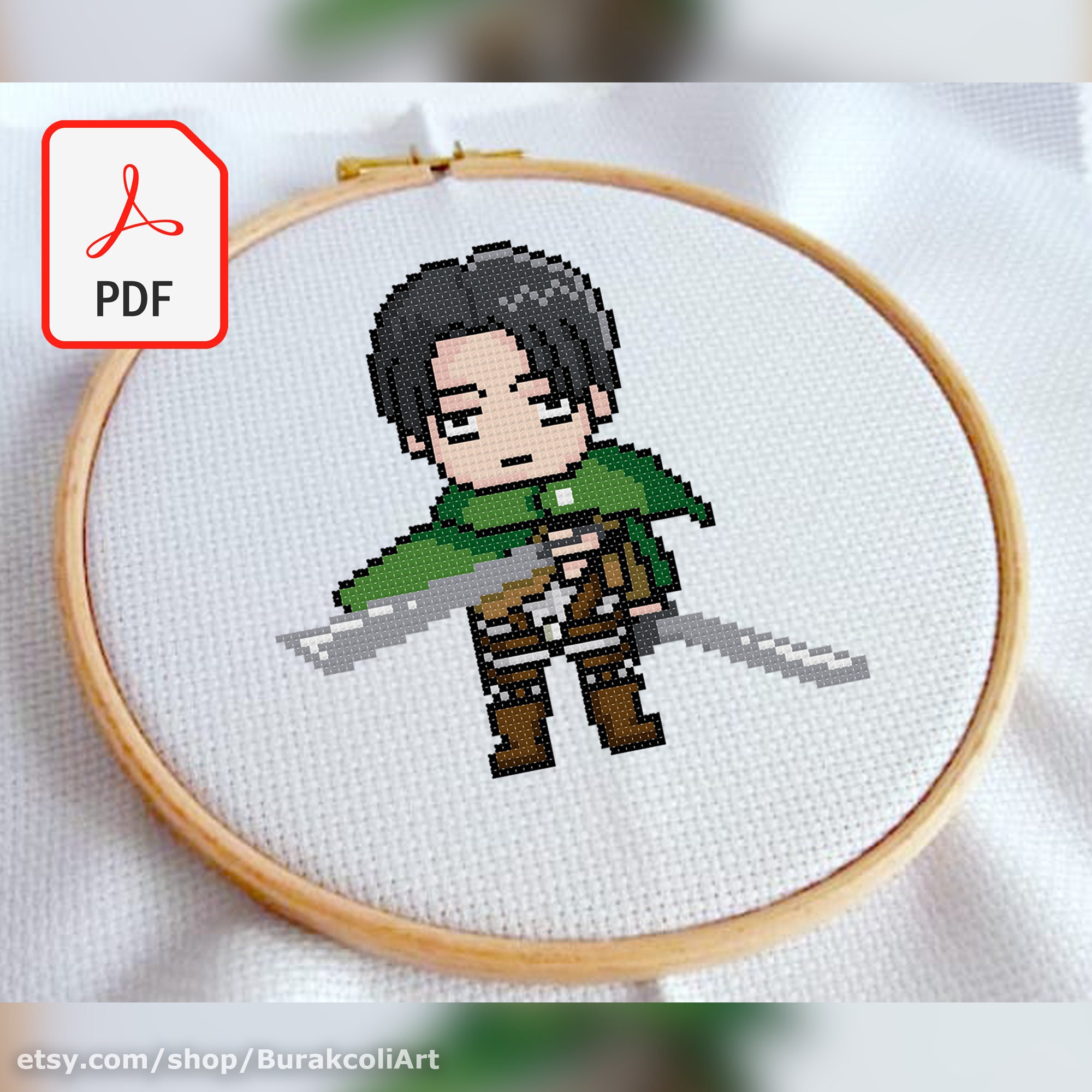 Levi Ackerman Attack on Titan Cross Stitch Embroidery | Etsy