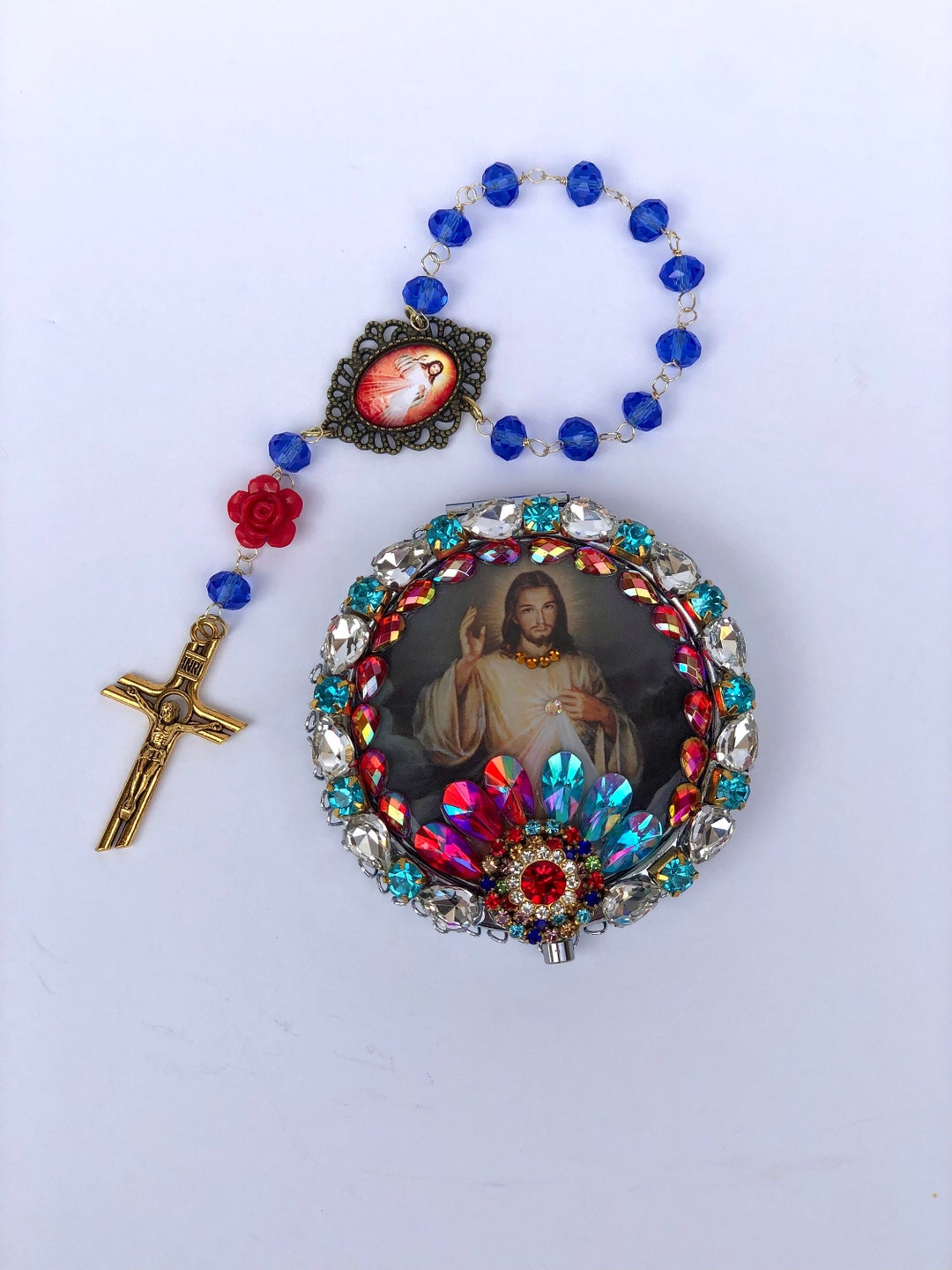 Divine Mercy Pocket Shrine With Handmade Rosary - Etsy