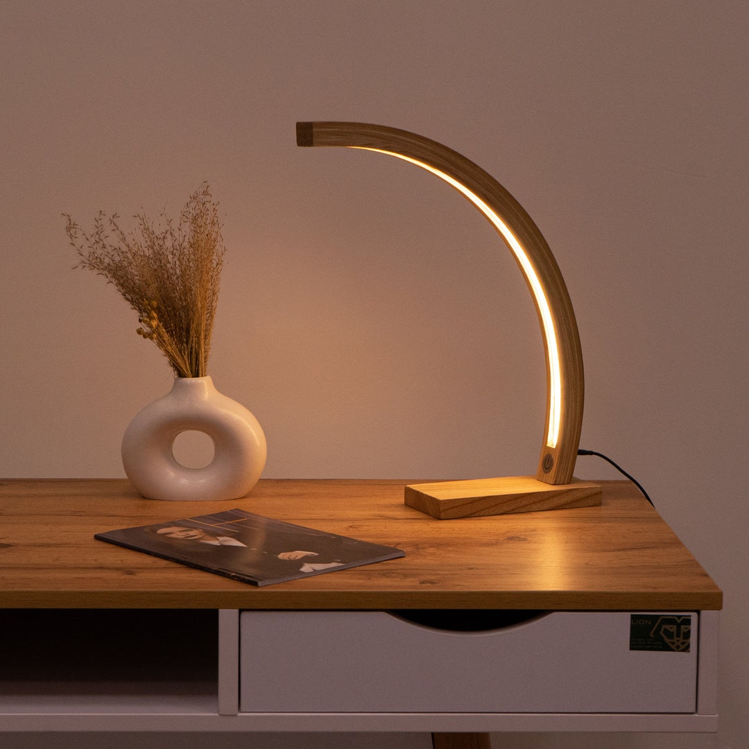Modern Wood Desk Lamp With LED Light Bedside and Nightlight - Etsy