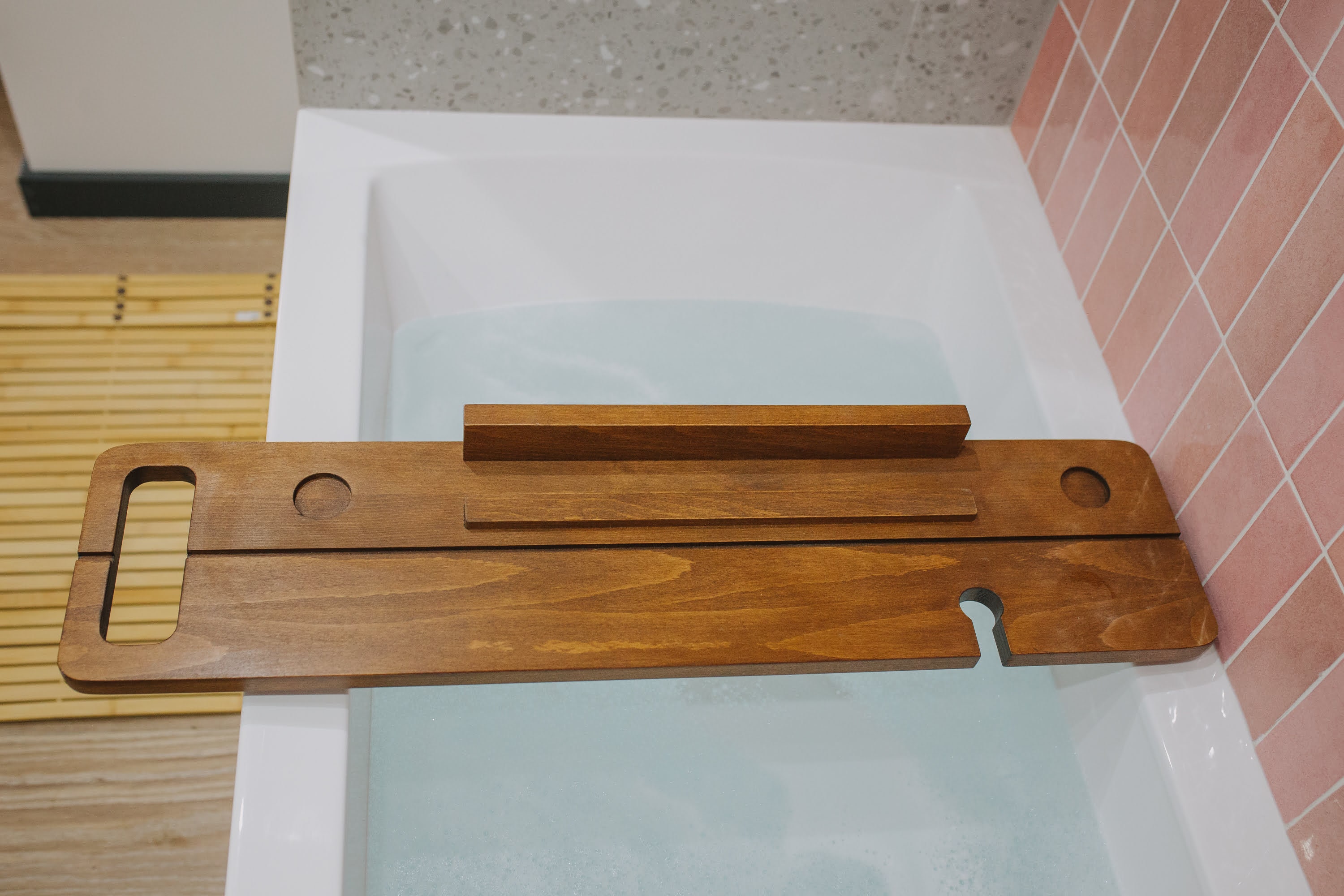 Bath Tube Tray With Wine Glass Holder, Book or iPad Stand, Candle Place ...