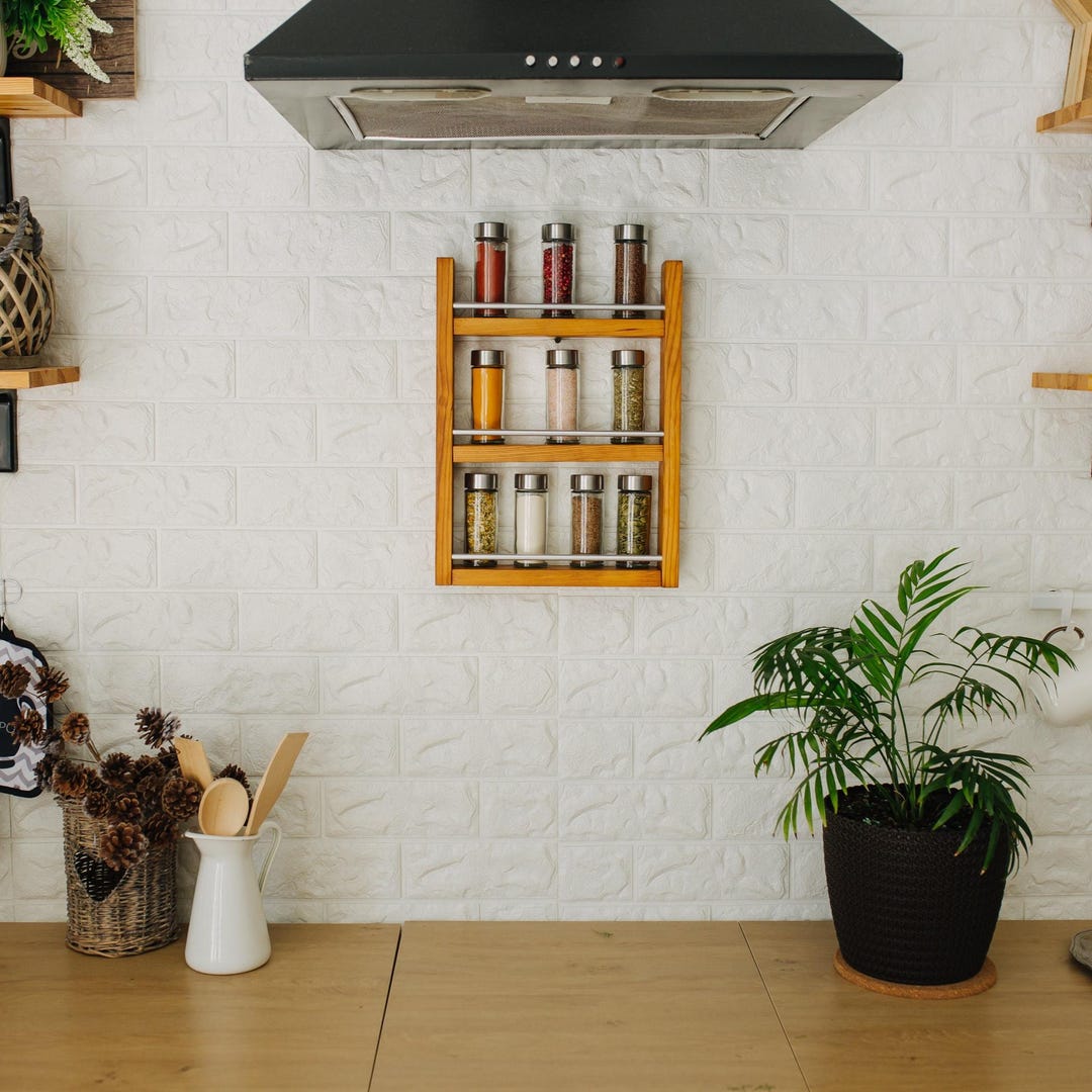 Rustic Wall Spice Rack Made From Recycled Wood, Kitchen Essential Oil ...
